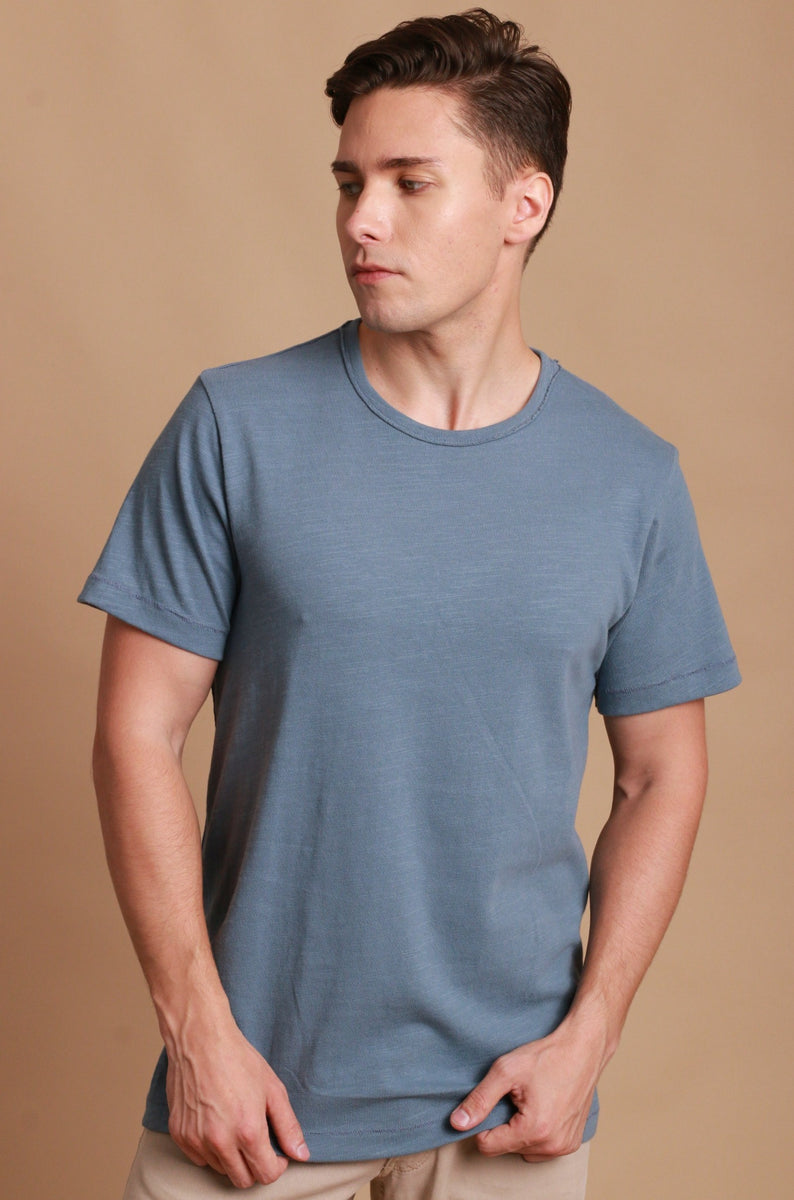 Men's Crew Neck Short Sleeve (Smoke Blue) – Cottonique - Allergy-free ...