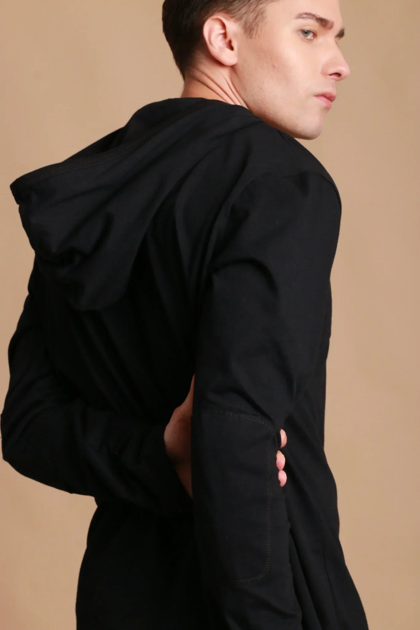 Men's Jersey Pullover Hoodie with Built-in Sleep Eye Mask